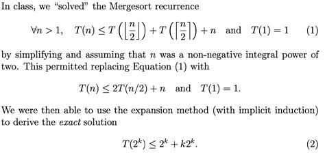 In Class We Solved The Mergesort Recurrence Vn