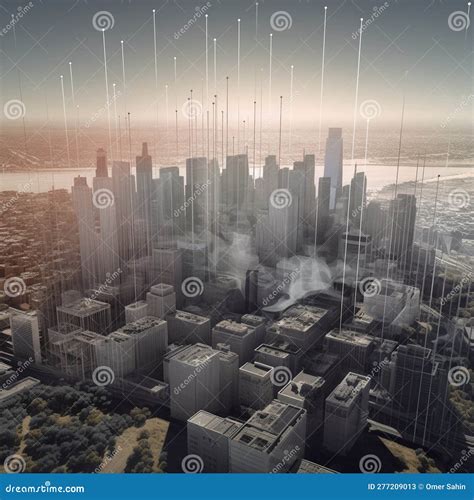 Panoramic View Of Modern City Skyline With Chart And Graph Superimposed