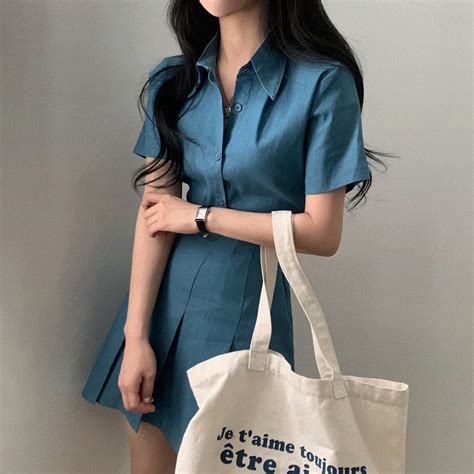 투피스같은 청량한무드 데님 반팔셔츠 원피스 color 에이블리