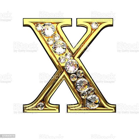 X Letras Doradas Aisladas Con Diamantes Sobre Blanco Foto De Stock Y