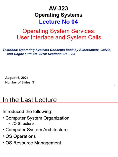 Lecture 04 Av 323 Operating System Services User Interface And System Calls Pdf Graphical