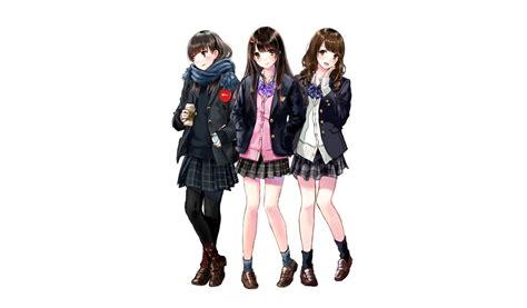 Download Wallpaper Girls Schoolgirls Trio Section Art In Resolution