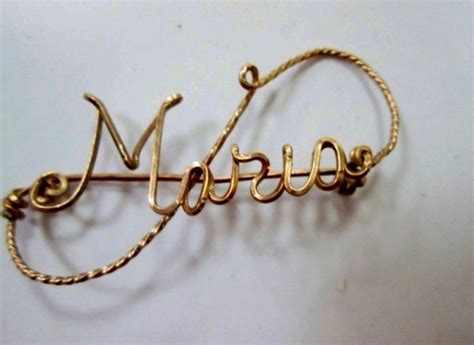 Vintage Handmade Monogram Maria Name Wire Pin Gold Cursive Statement B