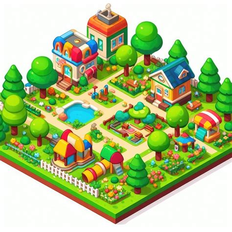 Premium Ai Image Cute Park Colorful 3d Game Isometric Detailed White Background No Shadow