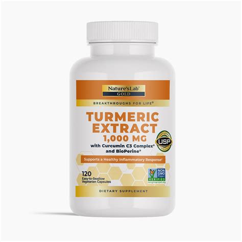 Natures Lab Gold Turmeric Extract With Curcumin C3 Complex And Bioperine 120 Capsules