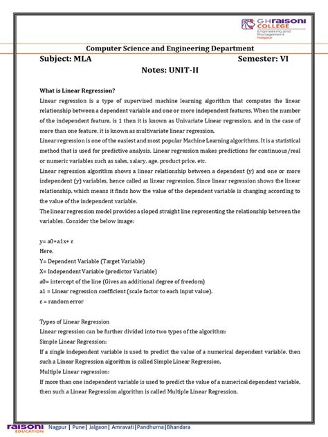 Mlaunit Ii Pdf Linear Regression Dependent And Independent Variables