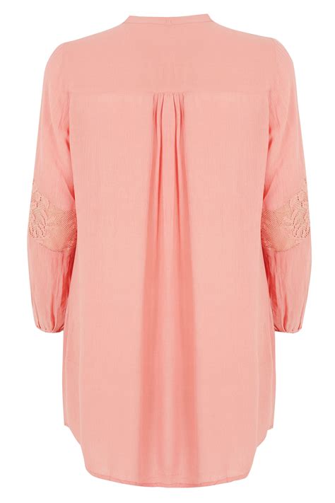Pink Mesh Lace Longline Blouse Plus Size 16 To 36