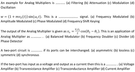 Solved An Example For Analog Multipliers Is Oscillation A Chegg Com