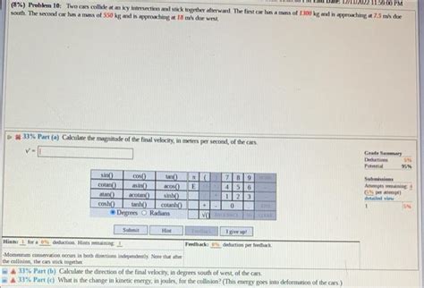 Solved 8 Problem 10 Two Cars Collide At An Icy Inte