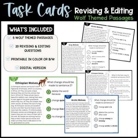 Revising And Editing Task Cards Wolf Themed Passage Practice Print And Digital