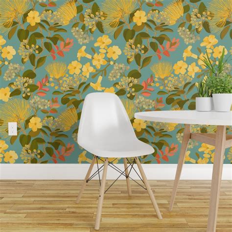 Peel Stick Wallpaper 2FT Wide Teal Floral Botanical Jungle Tropical