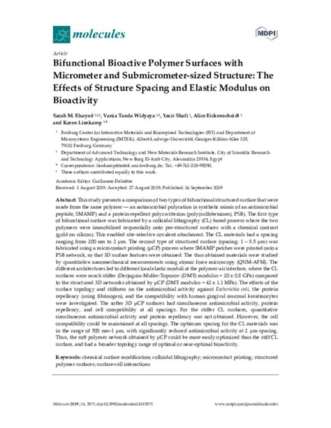 Pdf Bifunctional Bioactive Polymer Surfaces With Micrometer And