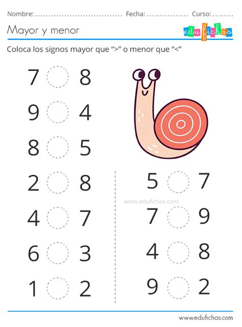 Mayor Que Menor Que Fichas Para Niños Con Signos Menor