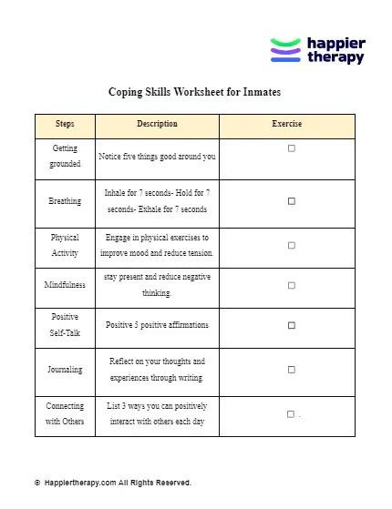 Coping Skills Worksheet For Inmates Happiertherapy