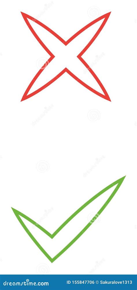Thin Line Check Mark Icons Green Tick And Red Cross Checkmarks Flat