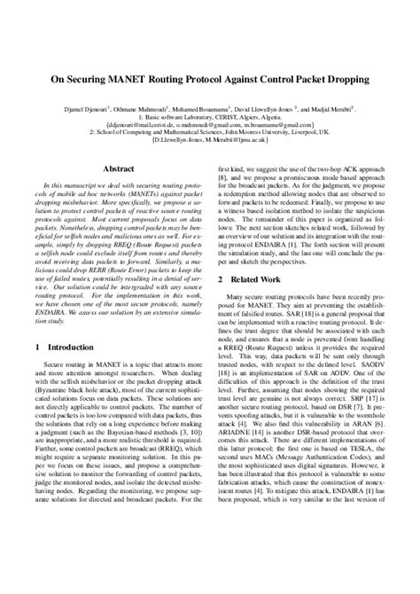 Pdf On Securing Manet Routing Protocol Against Control Packet Dropping