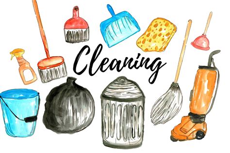 Watercolor Cleaning Clipart Photoshop Graphics ~ Creative Market