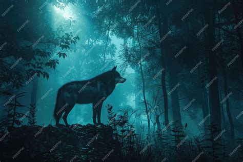 Premium Photo Wolf Wolf Silhouette In Dark Fantasy Forest Wolf