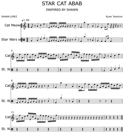 STAR CAT ABAB Sheet Music For Cat Meows Star Wars Set