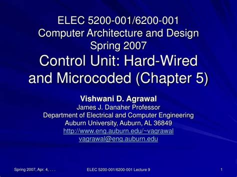 Ppt Elec 5200 001 6200 001 Computer Architecture And Design Spring 2007 Control Unit Hard