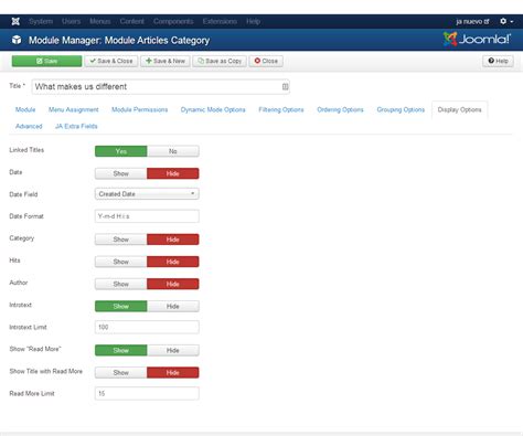 Configuring Joomla Extensions In Ja Nuevo Joomlart