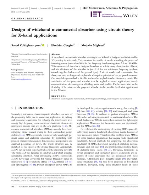 Pdf Design Of Wideband Metamaterial Absorber Using Circuit Theory For X‐band Applications