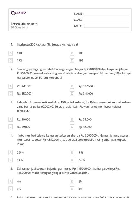 50 Lembar Kerja Persen Untuk Kelas 6 Di Quizizz Gratis And Dapat Dicetak