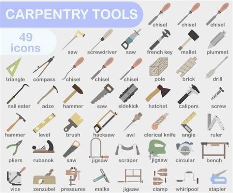 Premium Vector Collection Of Carpentry Tools Icons Colored Bright
