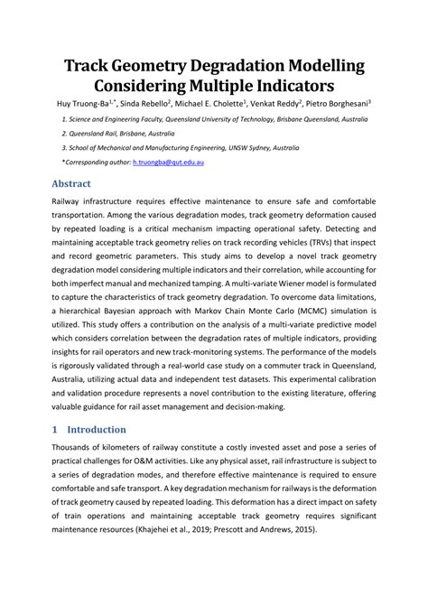 Pdf Track Geometry Degradation Modelling Considering Multiple Indicators