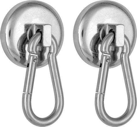 2 Stück Magnet-Karabiner drehbar, silber, Haftkraft 35 kg