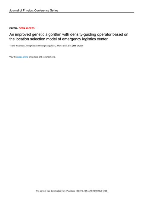 Pdf An Improved Genetic Algorithm With Density Guiding Operator Based