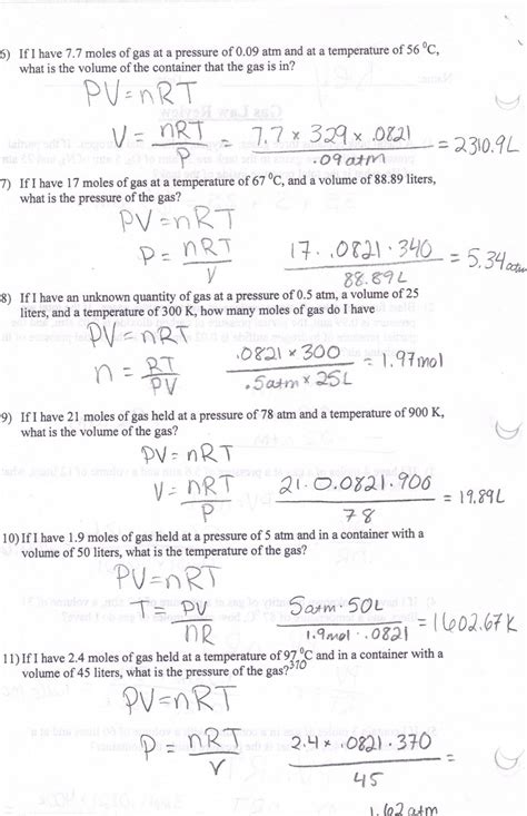 Chemistry The Ideal Gas Law Worksheet