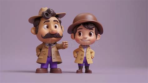 Encantadoras Figuras Animadas Dos Juguetes Como Personajes Con Atuendos De Detectives Vintage