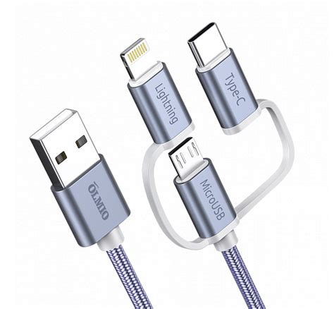 Покупайте кабель Usb 2 0 Microusb Lightning Type C 1 2м 2 1а текстильная оплетка передача