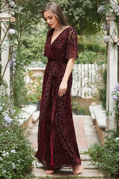 Zapaka Women Rust Long Bridesmaid Dress A Line V Neck Bridal Party