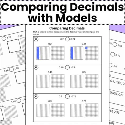 Comparing Decimals Using Visual Models Worksheet And Modeling Template