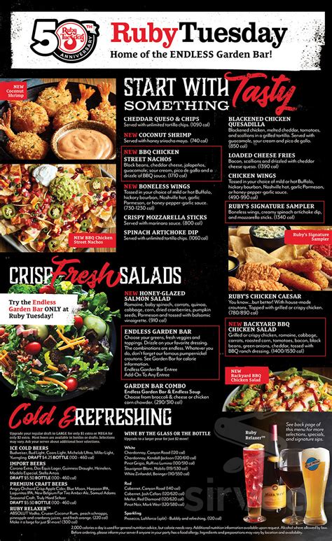 Ruby Tuesday Menu In Cheektowaga New York Usa