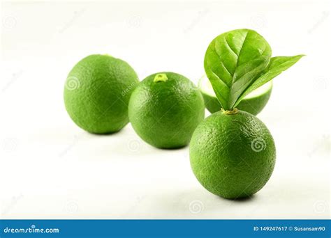 Organic Green Lemon Citrus On A White Background Stock Image Image