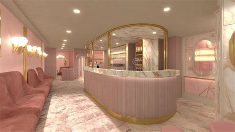 Pink Spa Reception Marble Counter Waiting Area Luxury Interior