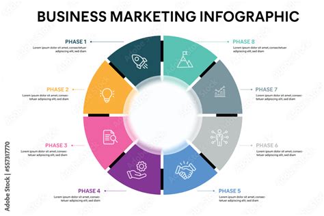 Pie Chart Circle Infographic Template With 8 Options Steps Parts Segments Business Concept