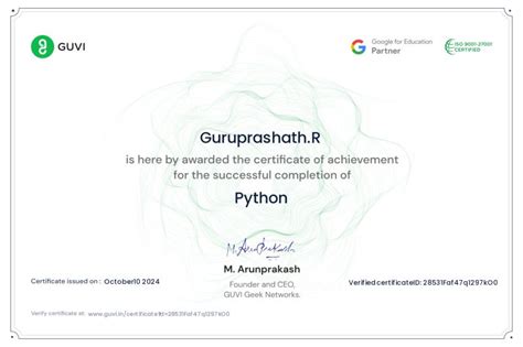 Guru Prashath On Linkedin Python Guvi Programming