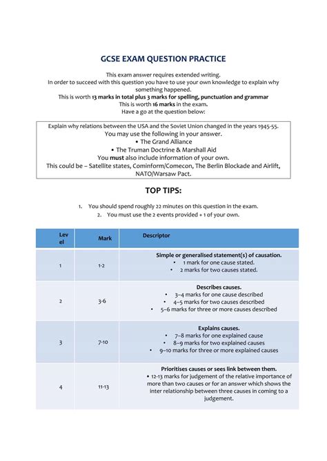 GCSE History Exam Question Practice Marks History Resources
