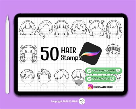 50 Chibi Hair Stamps For Procreate Character Anime Figure Brushes