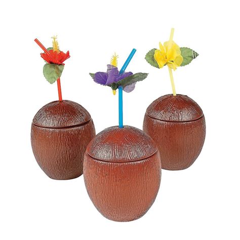 Plastic Coconut Cups Pack Of 6 Hawaii Luau Party Supplies Who