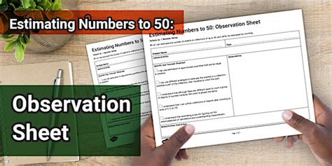 Estimating Numbers To 50 Observation Sheet Teacher Made