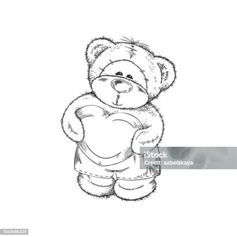 무색의 손으로 그려진 재미있는 테디베어 소년 만화 스케치 곰 인형 벡터 격리된 그림 검은색에 대한 스톡 벡터 아트 및 기타