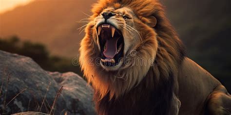 A Lion Roaring In The Wild Representing Power And Majesty Concept Of