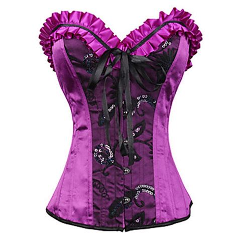 2016 Elegant Purple Ruffled Lace Burlesque Corset And Bustiers Lace Up Back Sexy Women Plus Size