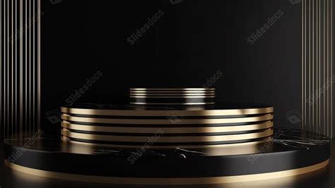 Fondo Un Elegante Plato Negro Y Dorado Sobre Un Soporte Negro En D Para Power Point Y
