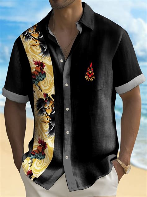 Royaura® Vintage Bowling Rooster Tattoo Designs Printed Chest Pocket